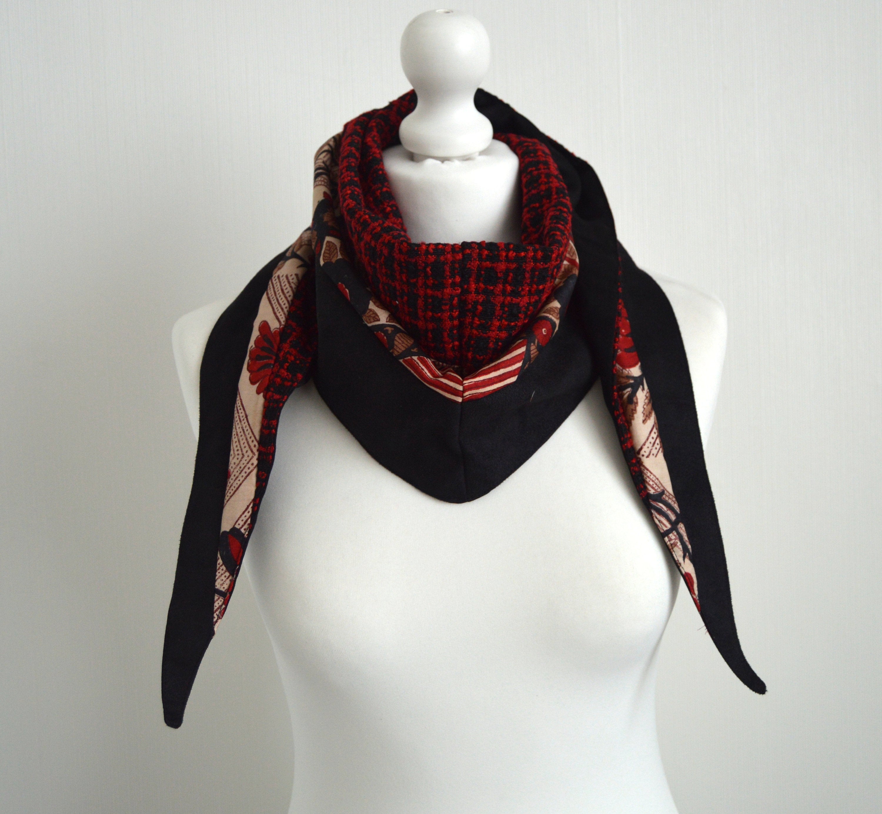 Red Black Cream Wrap Triangle Cloth Scarf – createwithcraftmadclaire